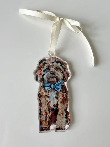 Cavapoo Red w/ Blue Bow Ornament – Duke & Fox
