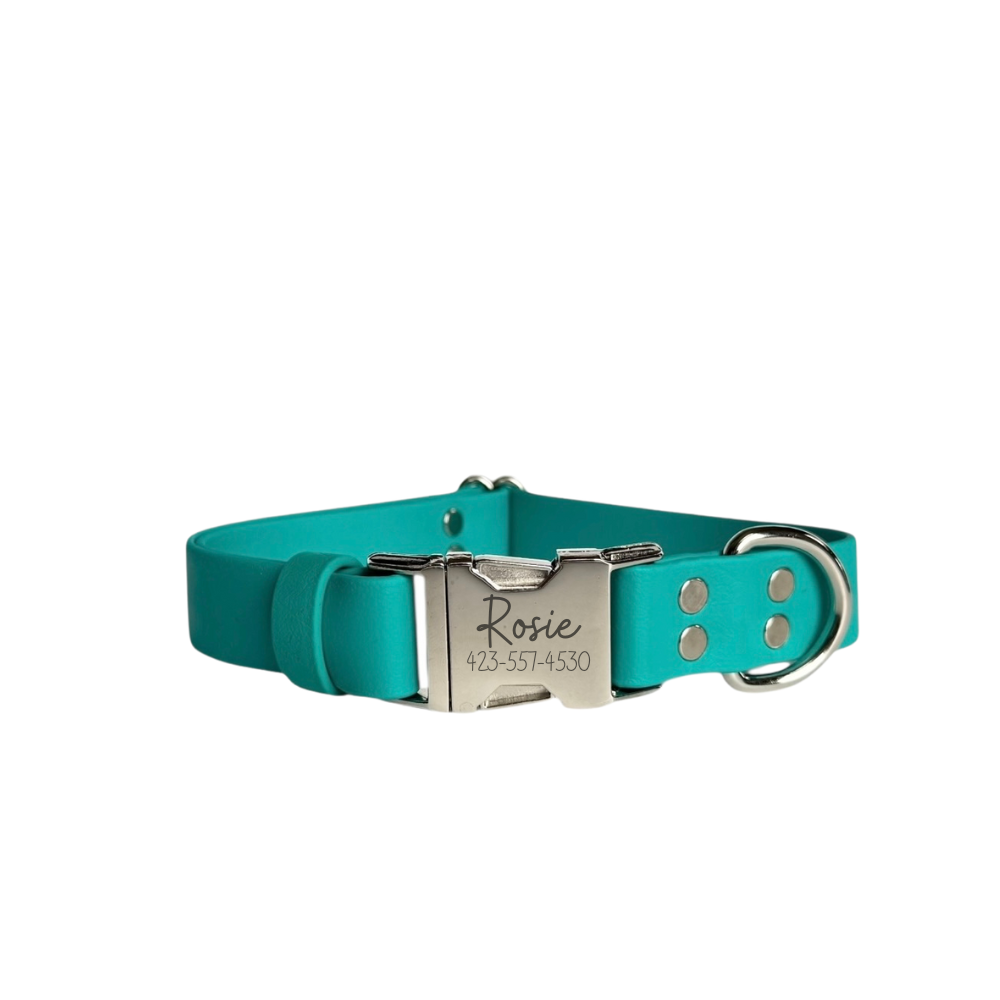 Personalized Turquoise Biothane® Dog Collar – Duke & Fox