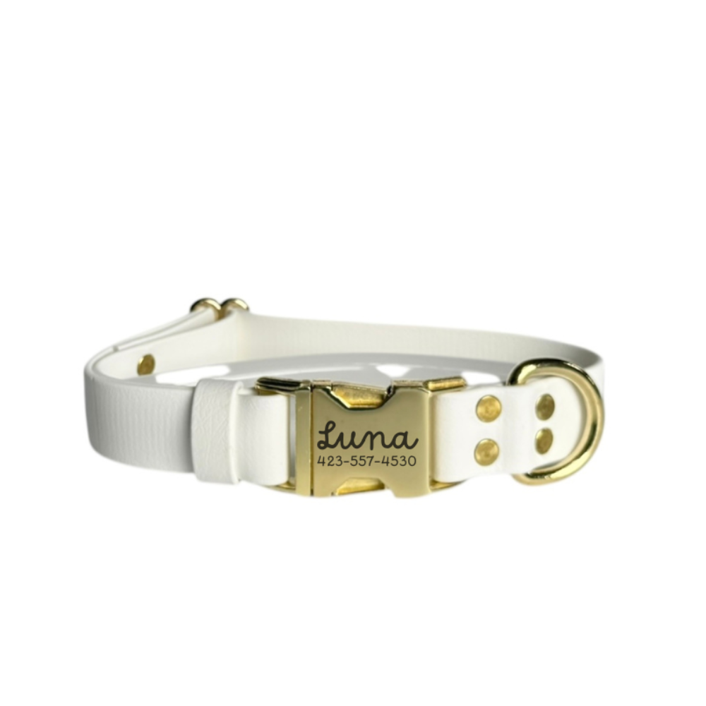 Personalized White Biothane® Dog Collar – Duke & Fox