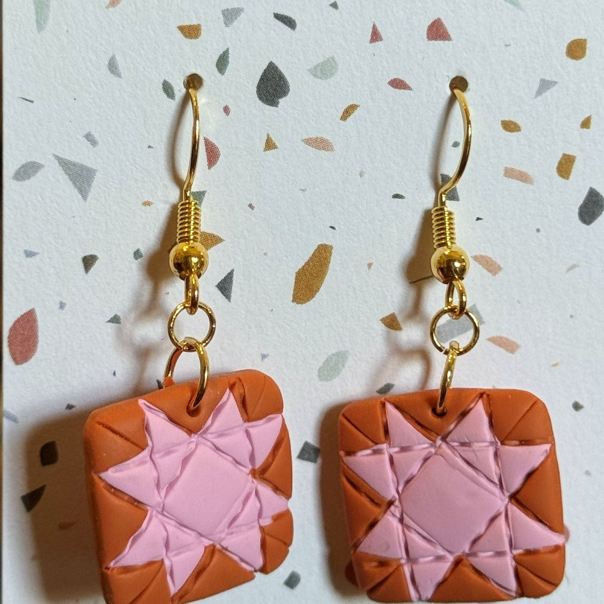 Rust & Pink Quilted Earrings – Duke & Fox